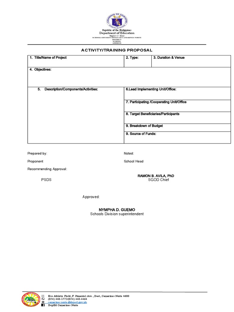 Activity Training Proposal Psds Sgod Chief Pdf Government