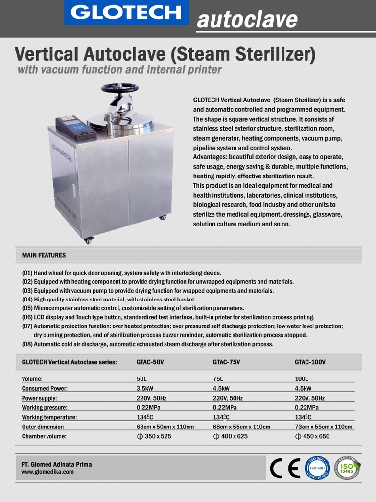 Glotech Autoclave Vertical With Vacuum | PDF