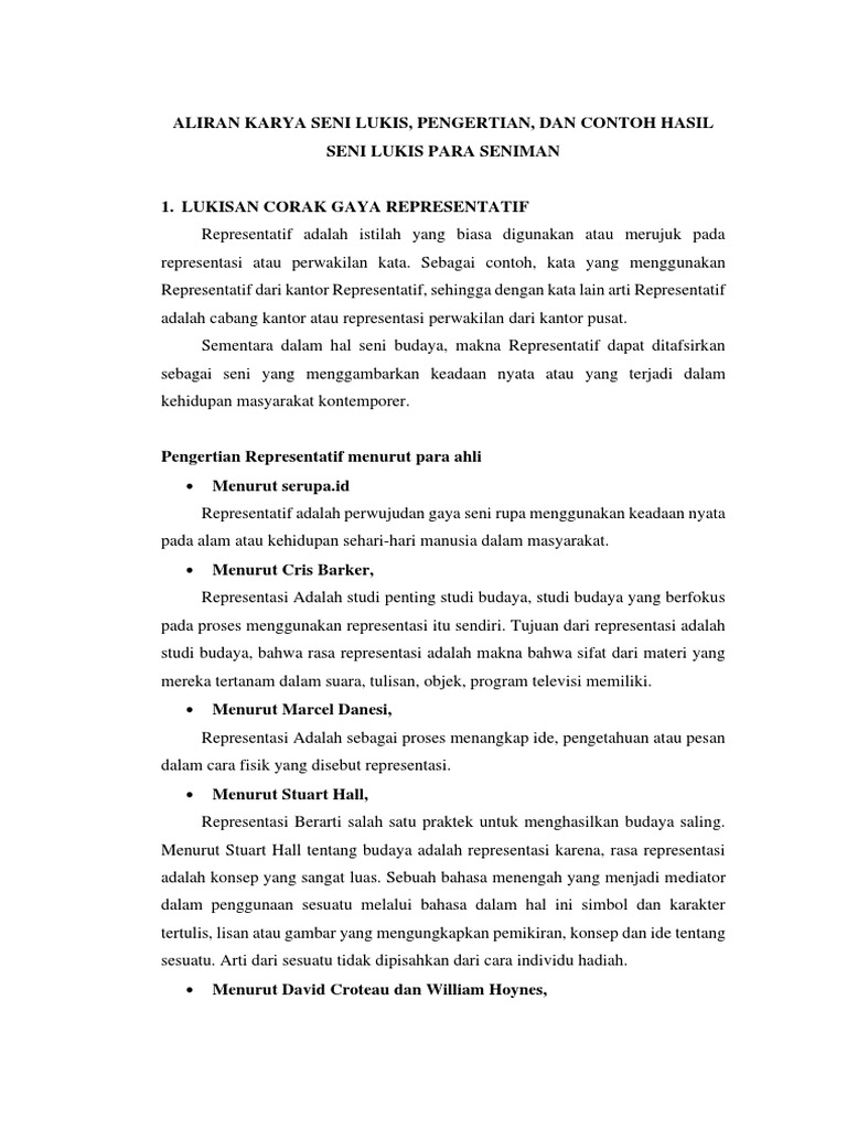 Karya Seni Lukis, Pengertian Dan Contoh Serta Seniman | PDF