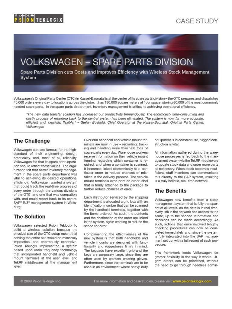 Case Studies VW Parts NA | PDF | Volkswagen | Inventory