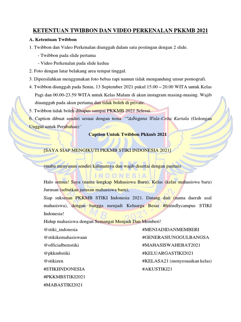 Ketentuan Twibbon Dan Video Perkenalan PKKMB 2021 | PDF