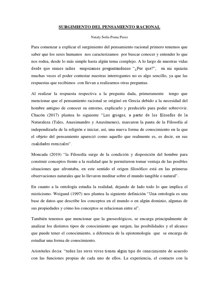 Surgimiento Del Pensamiento Racional | PDF | Conocimiento | Pensamiento