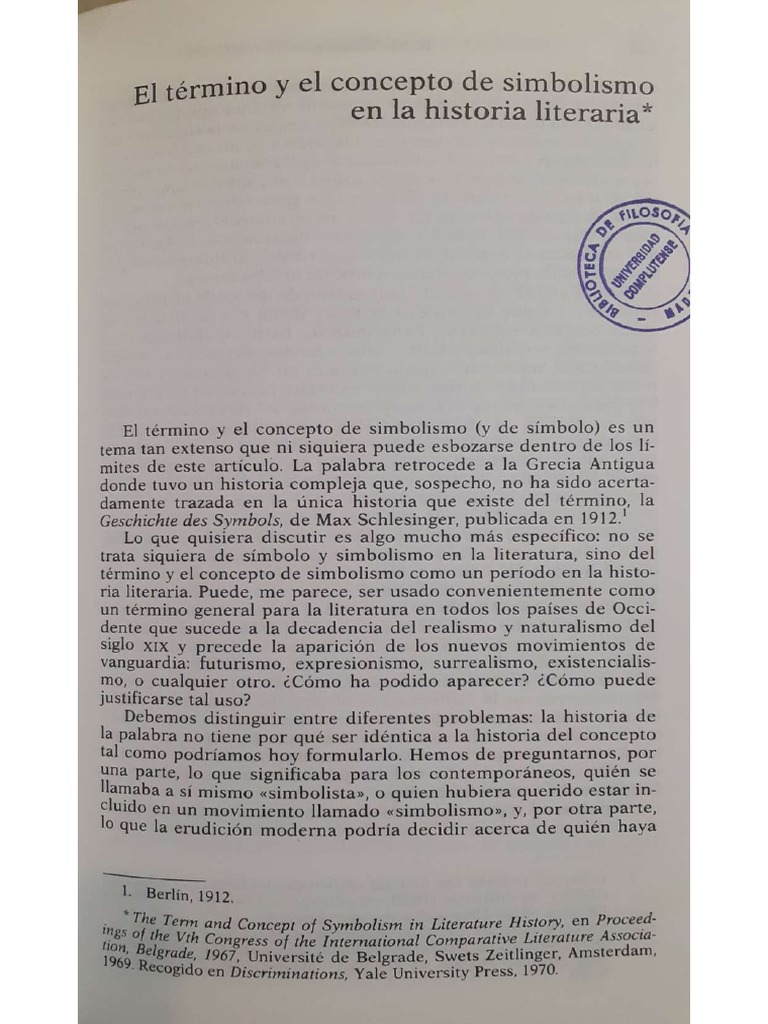 El Término y El Concepto de Simbolismo en La Historia Literaria (René ...