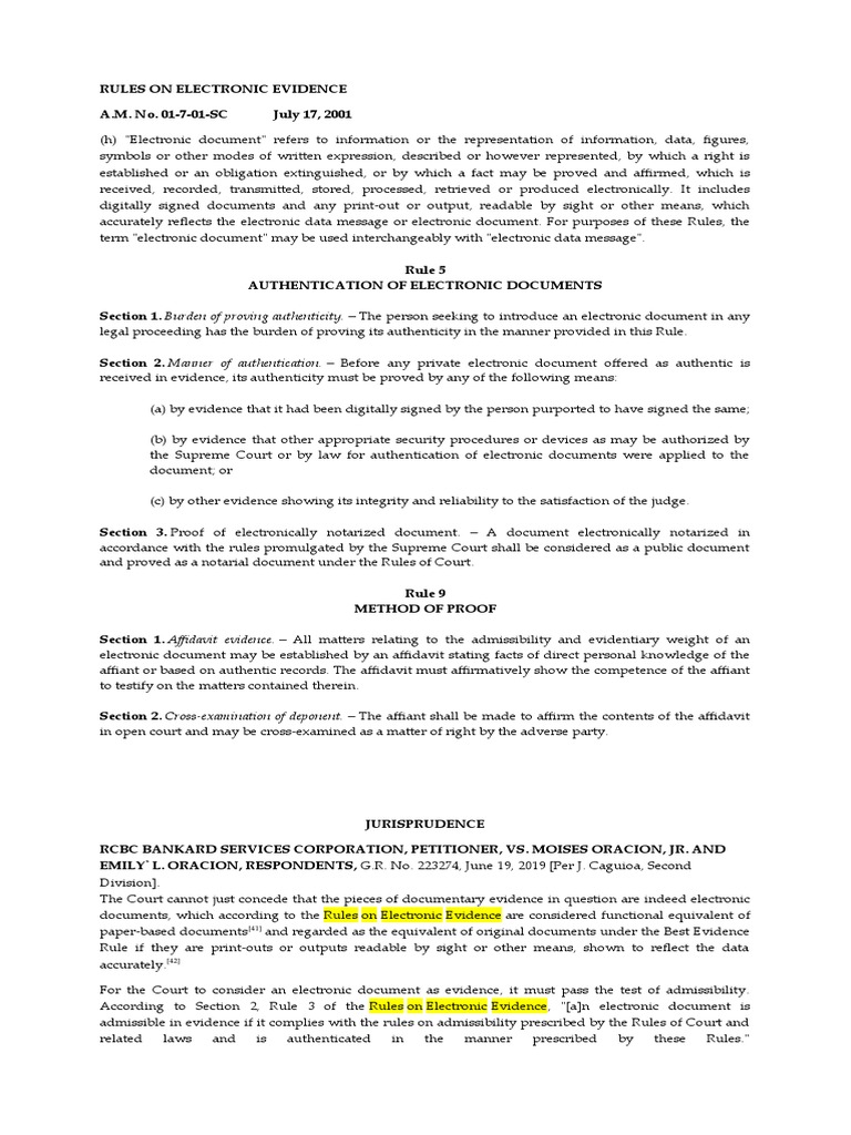 Rules On Electronic Evidence | PDF | Affidavit | Evidence (Law)