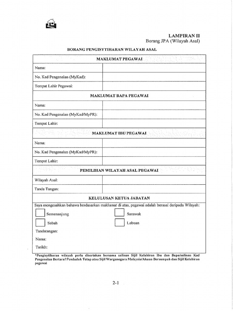 Borang Pengisytiharan Wilayah Asal | PDF