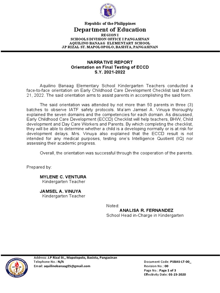 ECCD Narrative Report | PDF | Learning