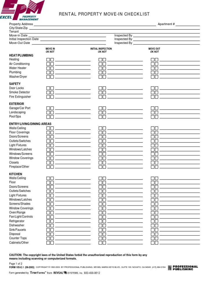 Rental Property Move in Checklist | PDF | Bathroom | Home Appliance