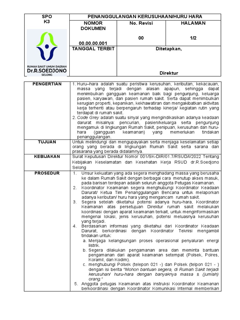 Sop Ketentuan Penanganan Kerusuhan Huru Hara Code Grey Pdf