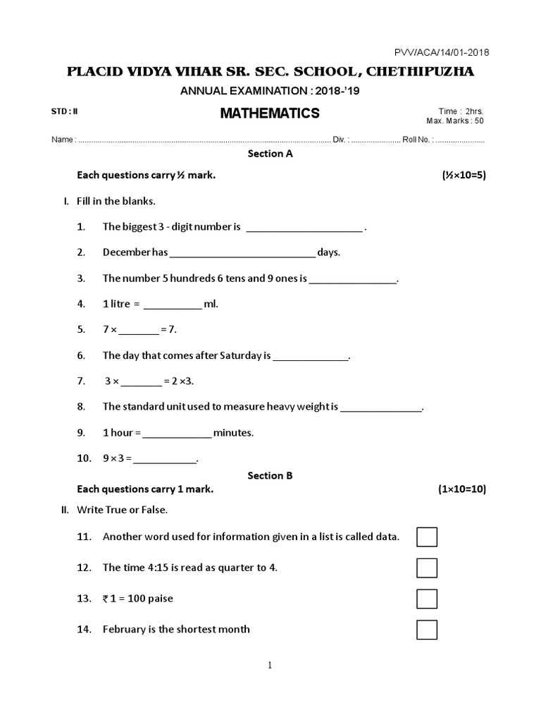 Class-2 Maths 1 | PDF
