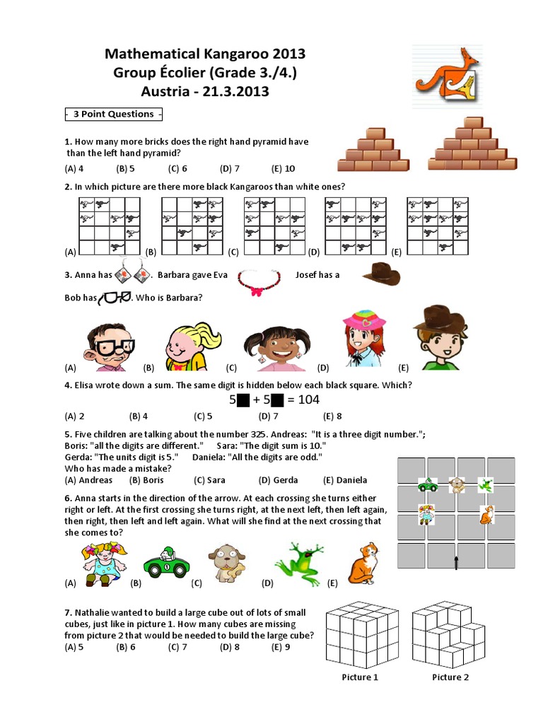 Mathematical Kangaroo 2013 Group Écolier (Grade 3./4.) Austria - 21.3. ...
