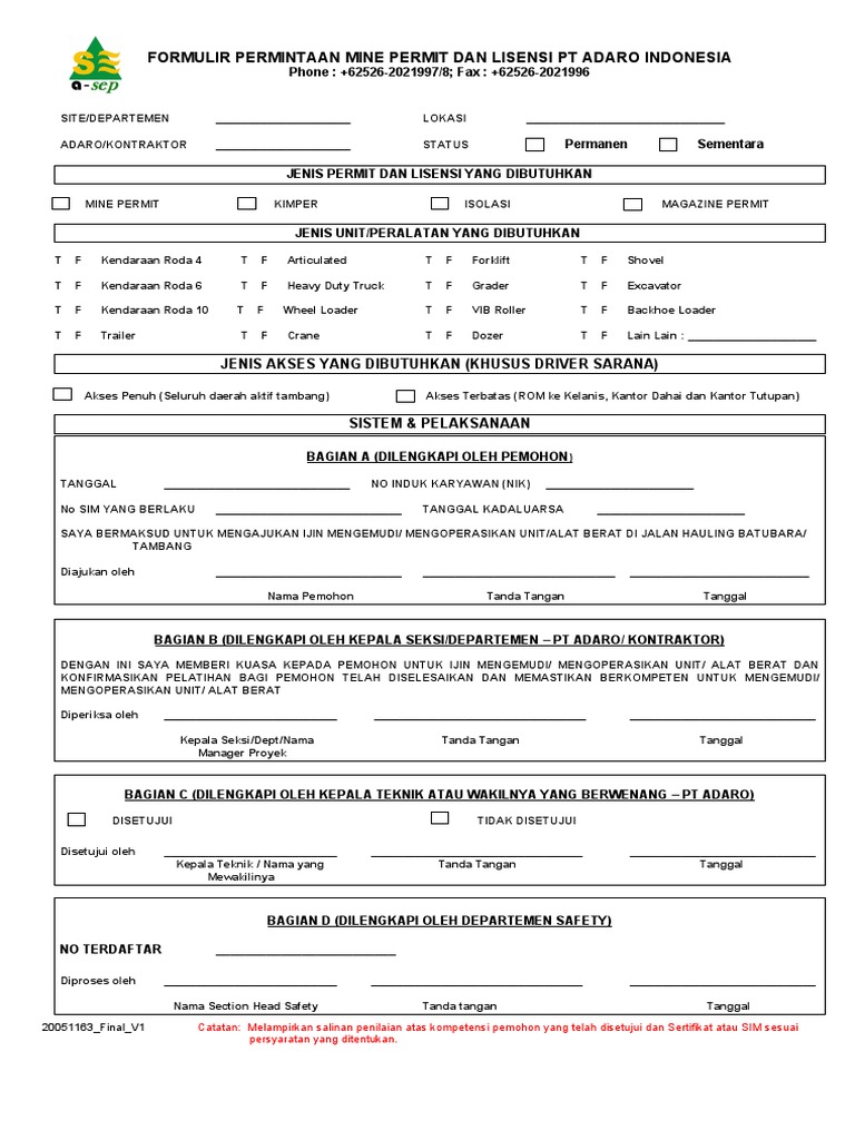 Form An KIMPER Lisensi PT Adaro | PDF