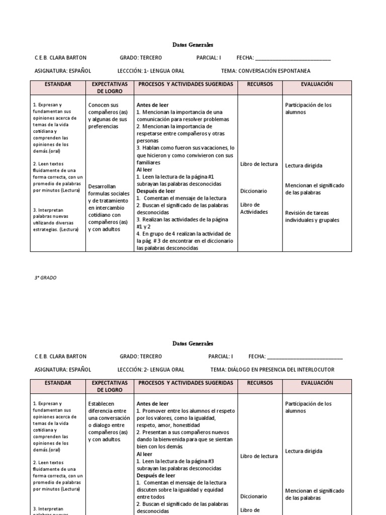 Planes de Clase 3° Grado | PDF | Libros | Diccionario