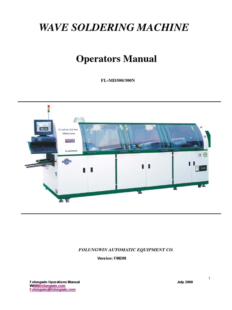 Wave Soldering Machine: Operators Manual | PDF | Soldering | Printed ...