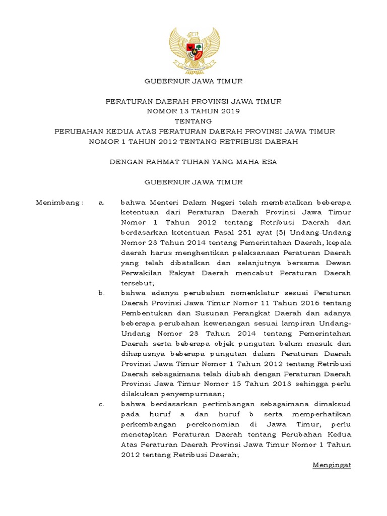 Perda No 13 Tahun 2019 Tentang Perubahan Kedua Per | PDF