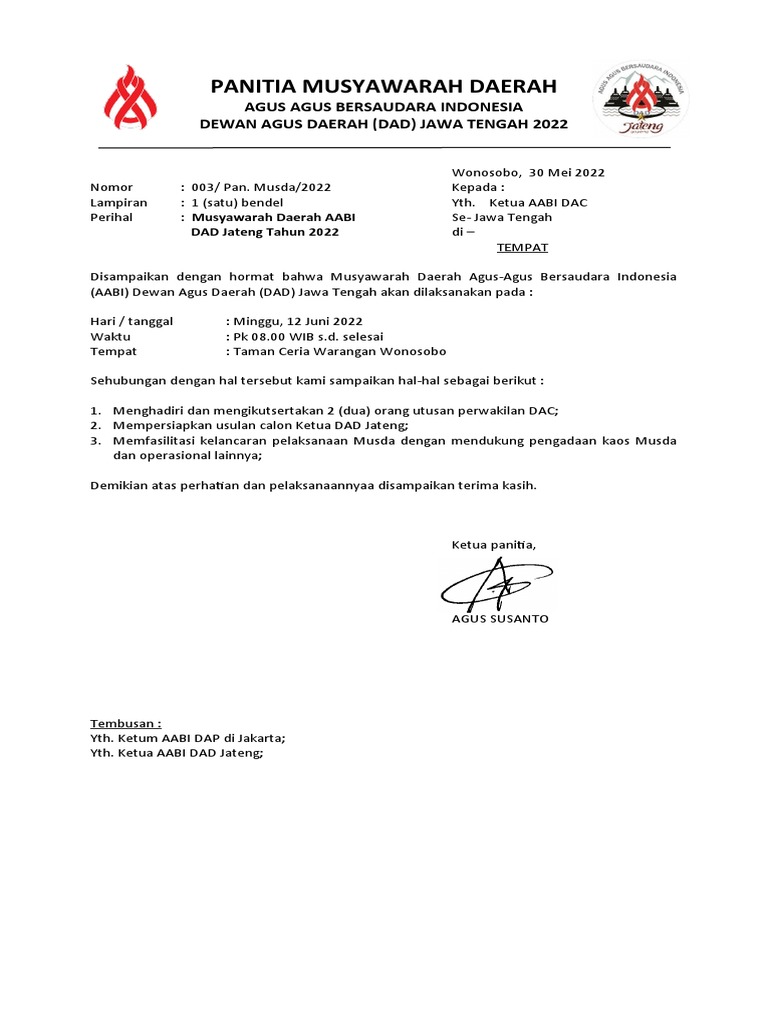 UNDANGAN & RUNDOWN ACARA MUSDA JATENGdocx | PDF