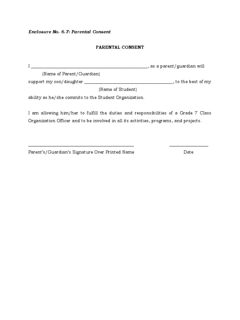 Grade 7 Parental Consent Form | PDF | Social Institutions