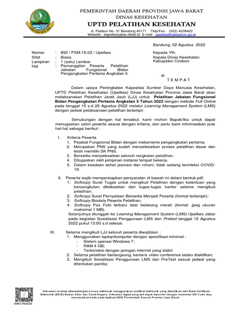 Pemanggilan Peserta Pelatihan Bidan Pengangkatan Pertama Ak4 03082022 093458 Signed | PDF