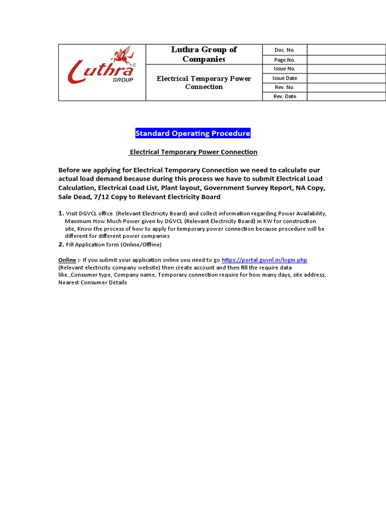 Temporary Electricity Connection Guide | PDF | Online And Offline ...