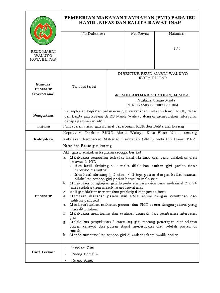 Sop PMT Ibu Hamil & Balita Ranap | PDF