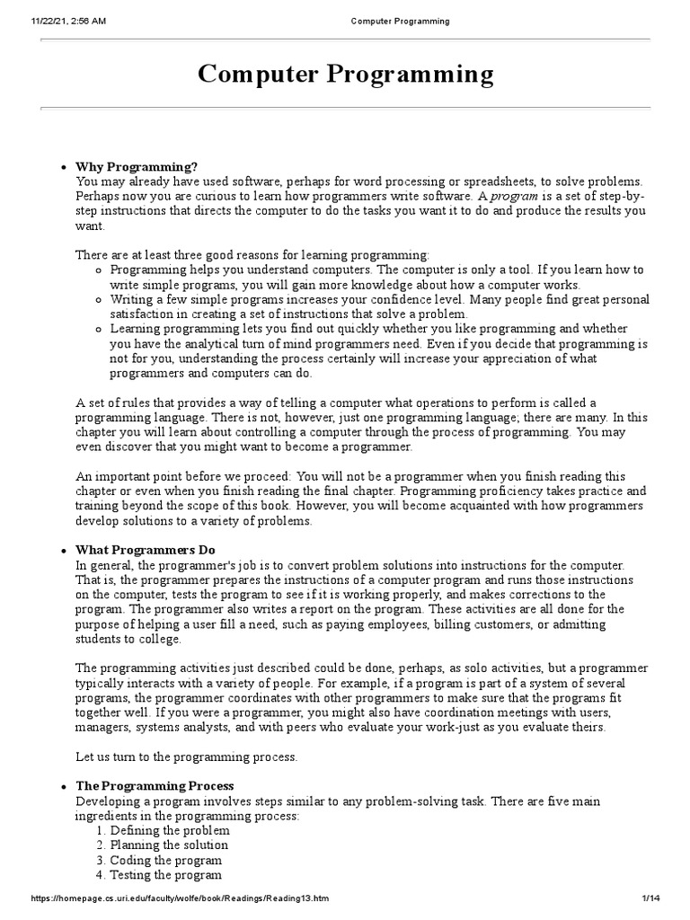 Computer Programming | PDF | Computer Program | Programming