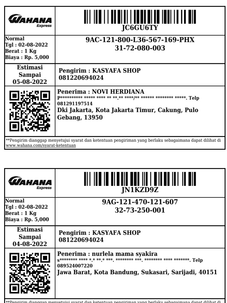 Resi Ekspedisi Wahana Resmi | PDF