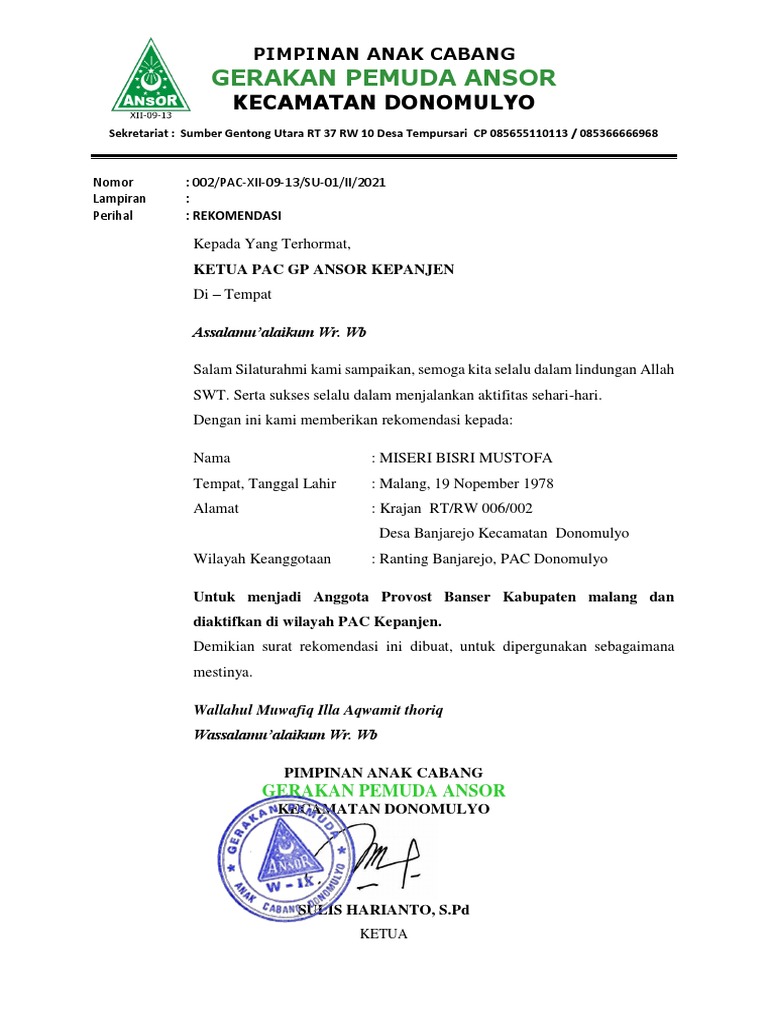 Rekomendasi Anggota Provost Banser Malang | PDF | Memasak, Makanan ...