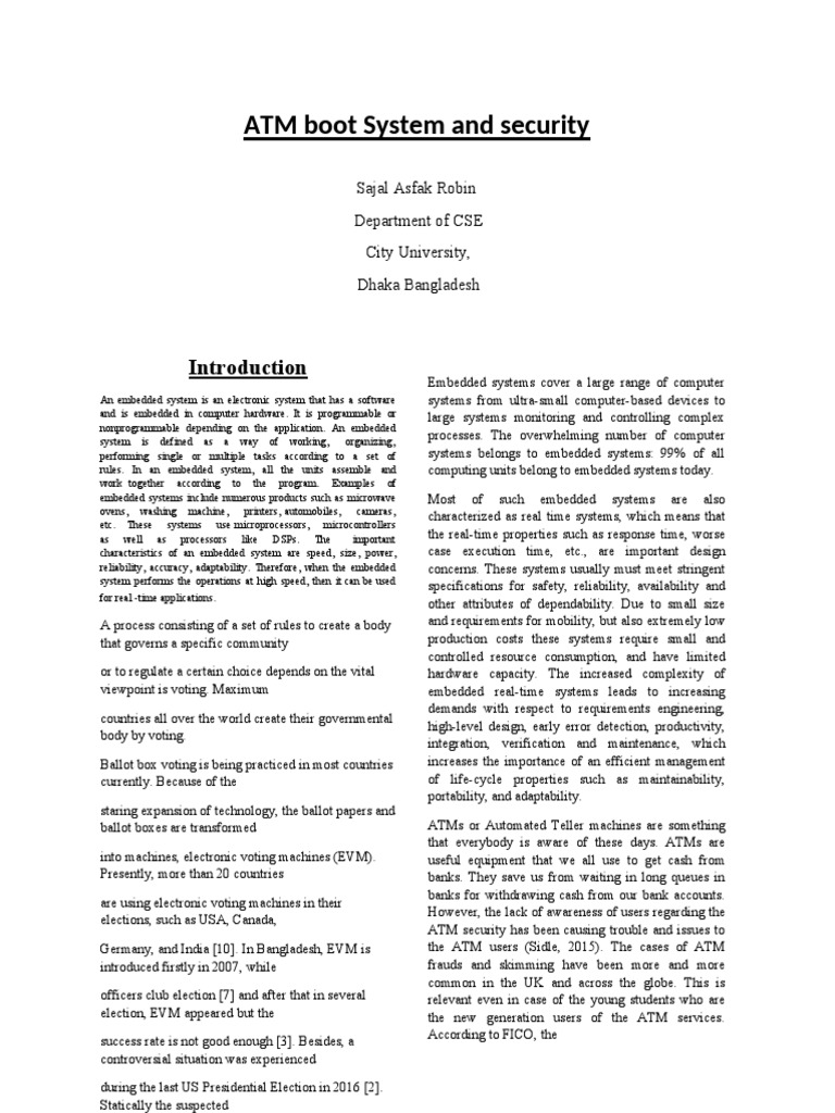 ATM Boot System and Security: Sajal Asfak Robin Department of CSE City ...