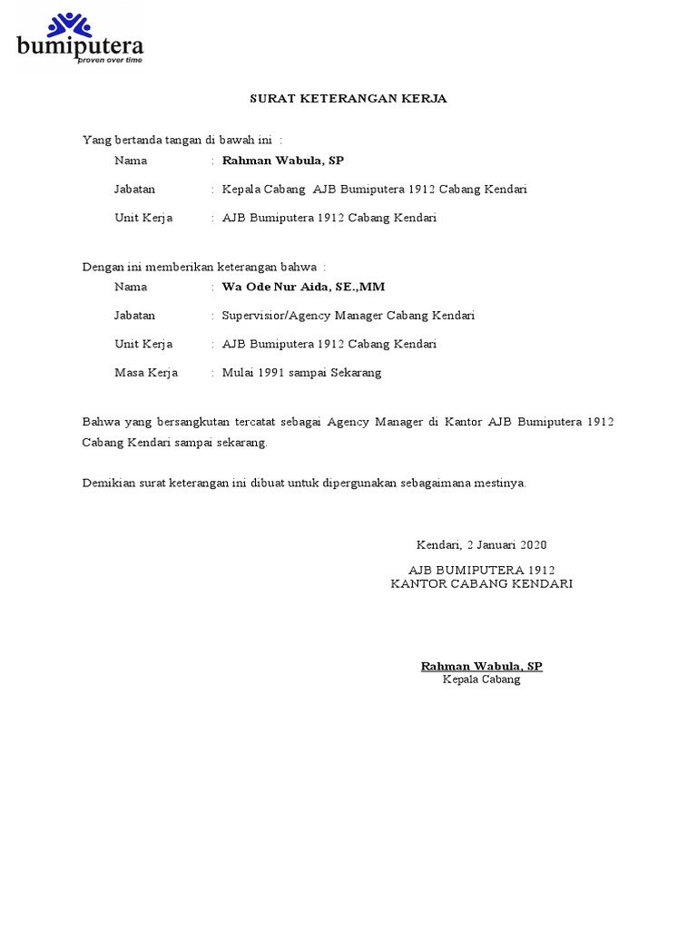 Surat Keterangan Kerja | PDF