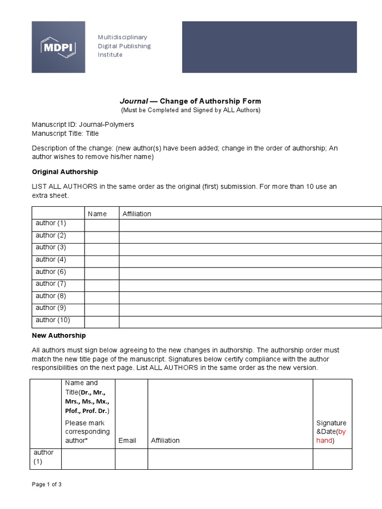 Journal - Change of Authorship Form: Multidisciplinary Digital ...