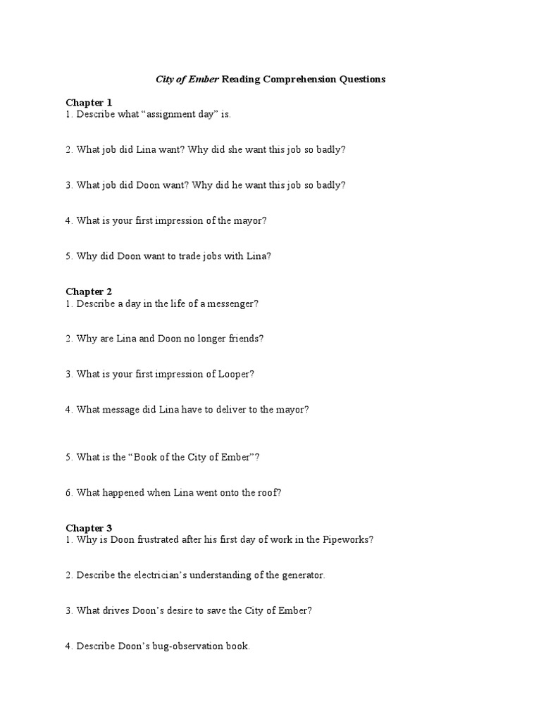 City of Ember Chapter Questions | PDF | History | General Fiction