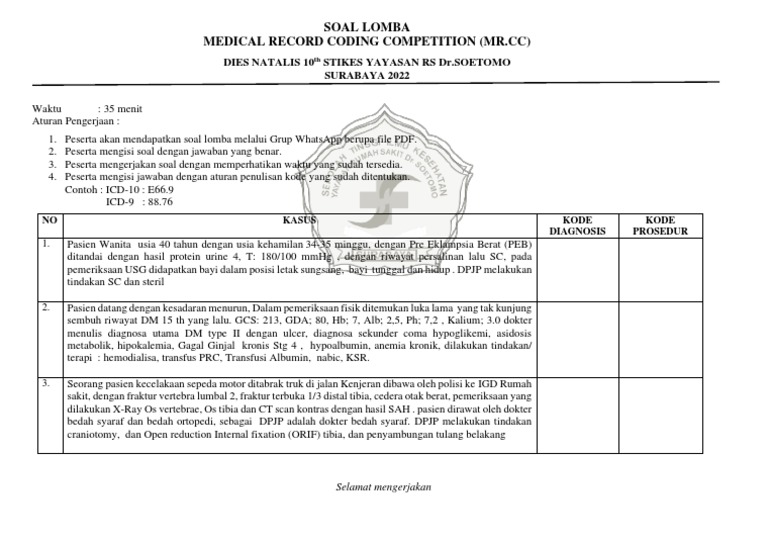 Soal Lomba Koding Rekam Medis 2022 | PDF