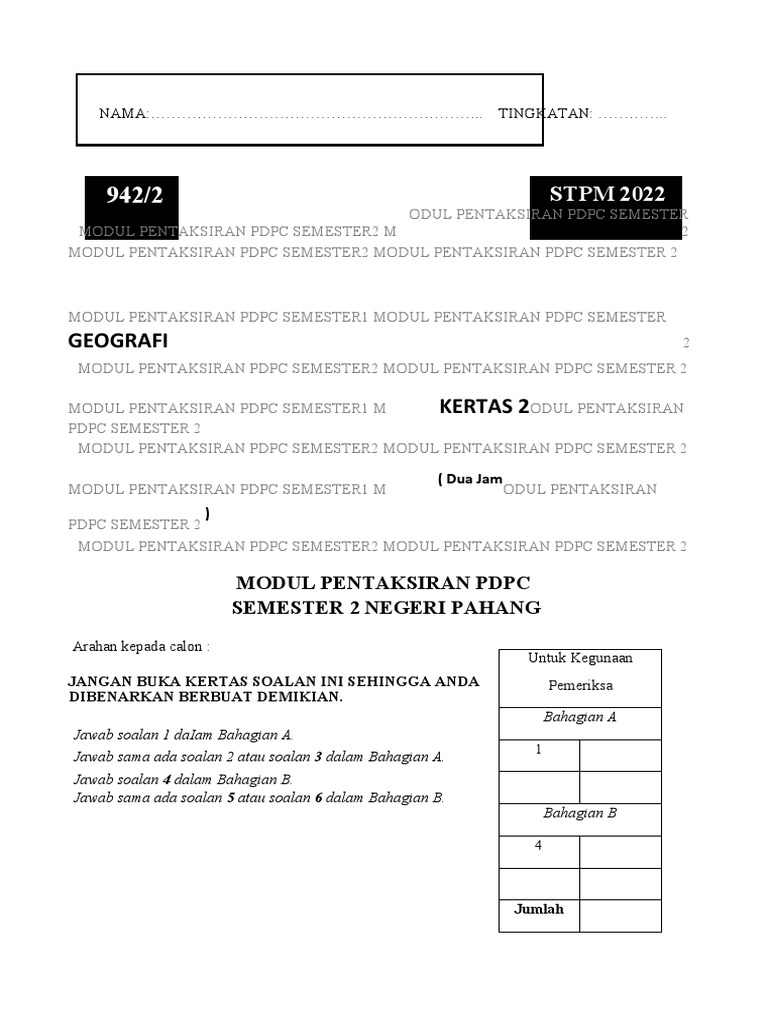 Cover Dan Soalan Modul Pentaksiran Semester 2 2022 Pahang | PDF