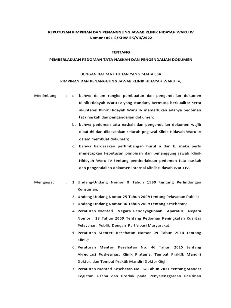 SK Pemberlakuan Pedoman Tata Nasakah - Salin | PDF