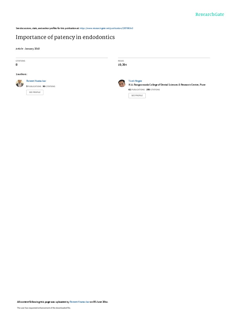 Importance of Patency in Endodontics | PDF | Dentistry Branches ...