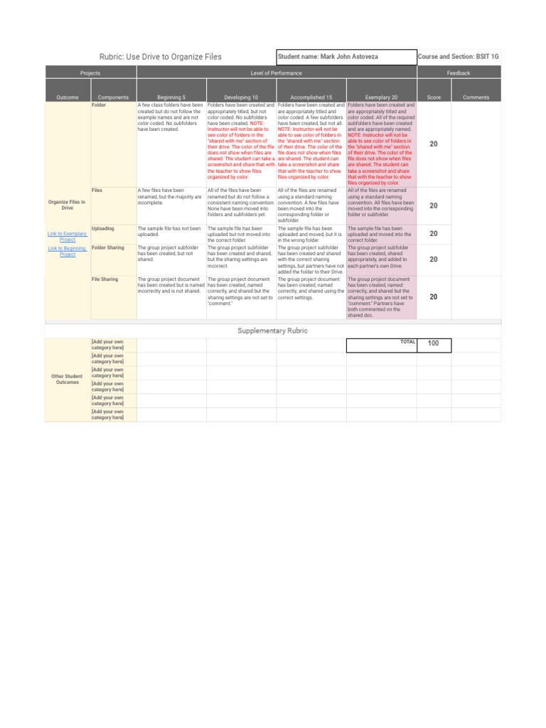 Rubrics Organizing Google Drive Pdf Computer File Software