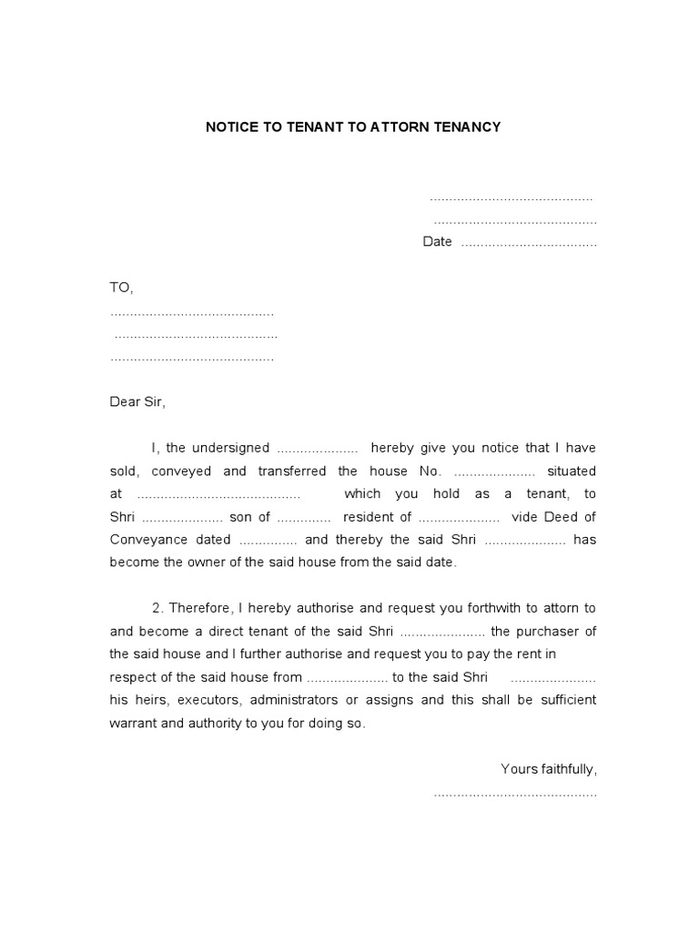 Notice To Tenant To Attorn Tenancy | PDF