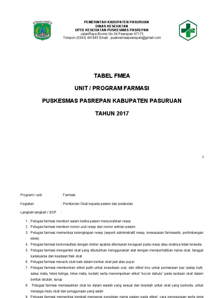 Tabel FMEA Farmasi | PDF