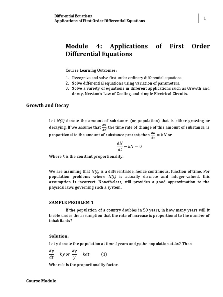 Calculus Bc Worksheet On Applications Of Differential Equations