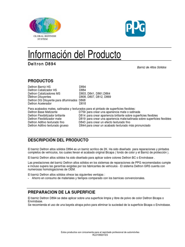 D894 PPG Transparente Altos Solidos | PDF | Evaporación | Materiales