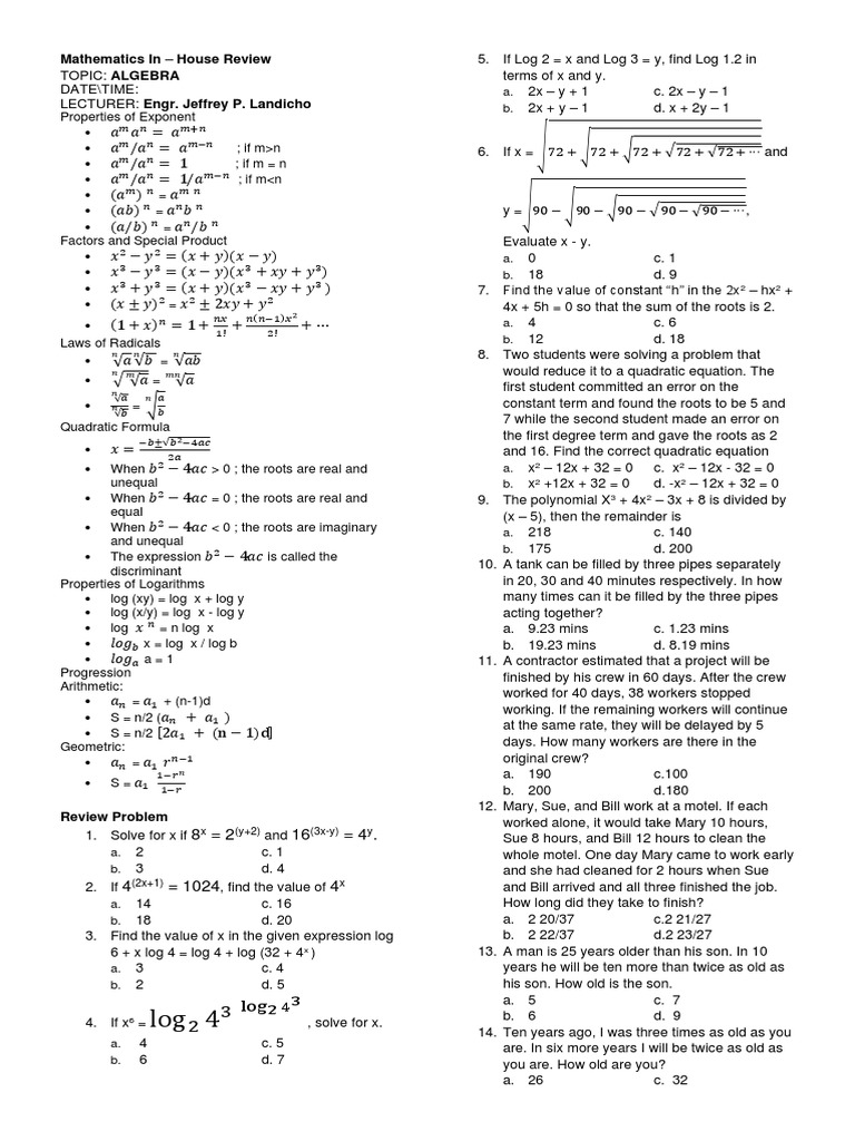 Mathematics in - House Review | PDF | Logarithm | Mathematics