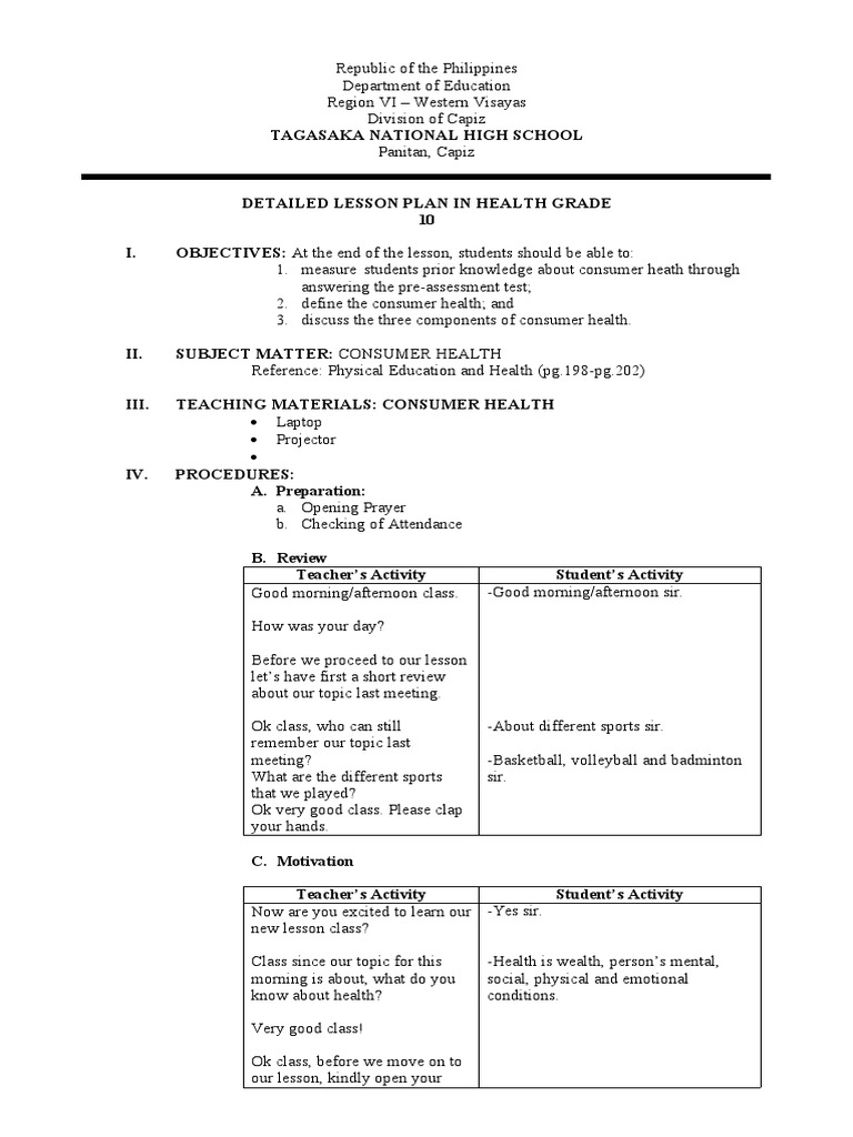 detailed-lesson-plan-for-health-consumer-health | PDF | Health Care ...