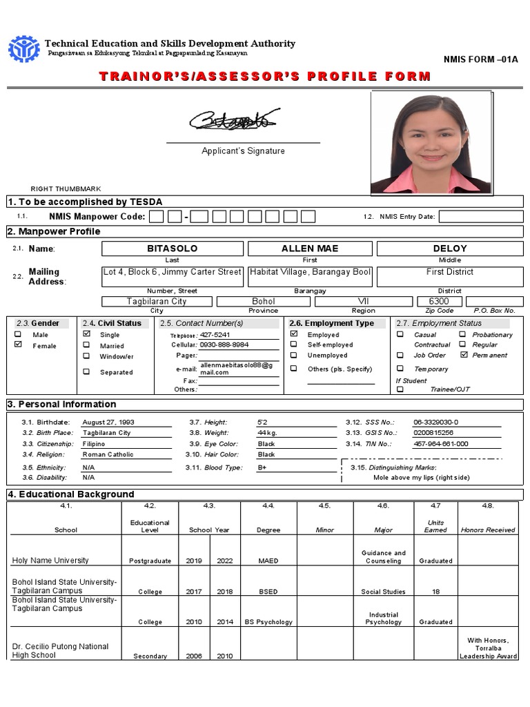 Manpower Profile Form Maam Allen | PDF