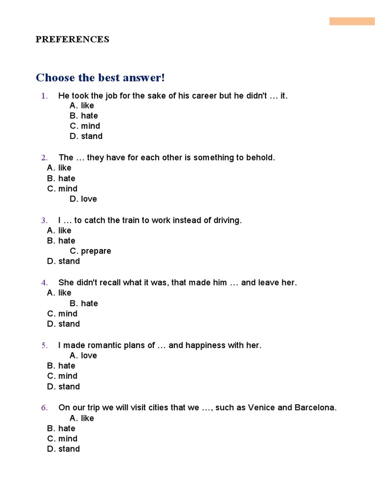 Choose The Best Answer!: Preferences | PDF | Language Arts & Discipline