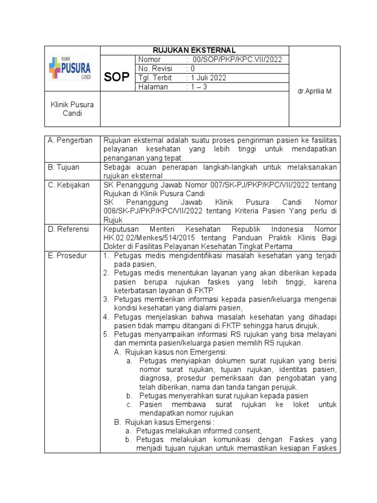 SOP Rujukan Eksternal | PDF