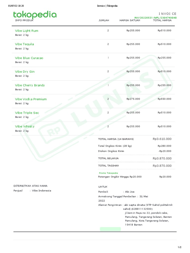 Invoice - Tokopedia | PDF