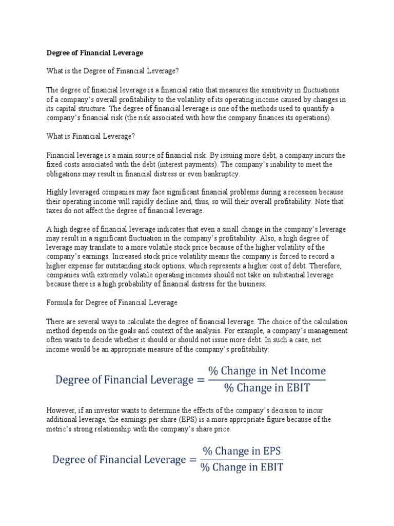 Degree Of Financial Leverage Pdf Leverage Finance Debt