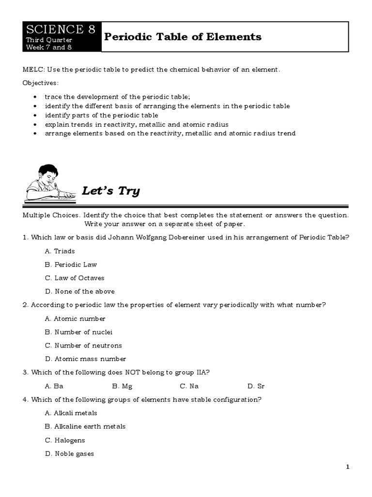 Science 8 Quarter3 Module 4 | PDF | Chemical Elements | Periodic Table