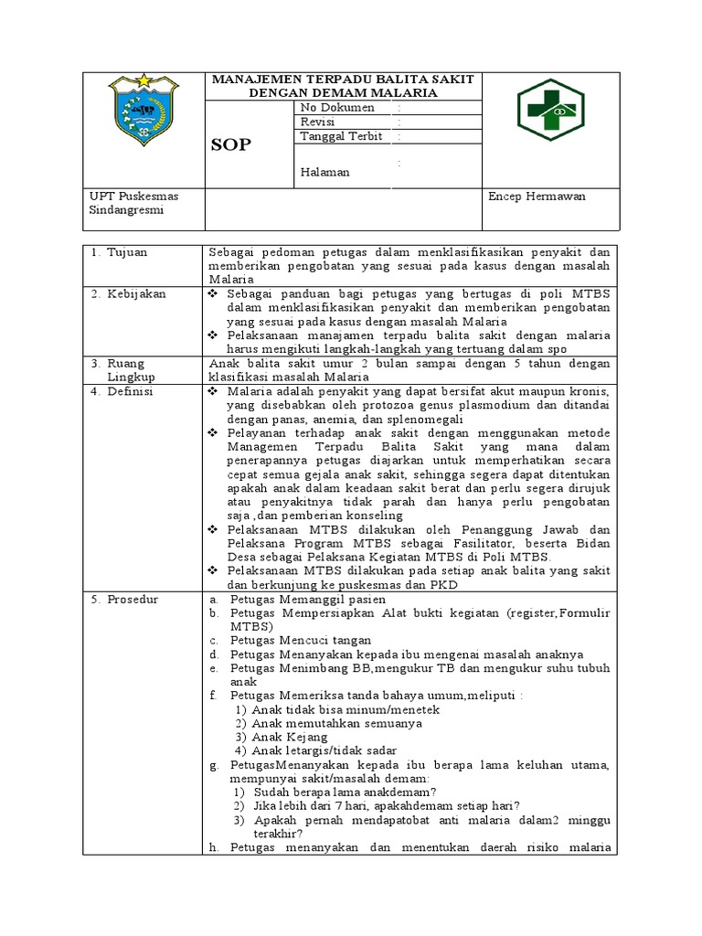 SOP MTBS Dengan Demam Malaria | PDF | Kesehatan Holistik