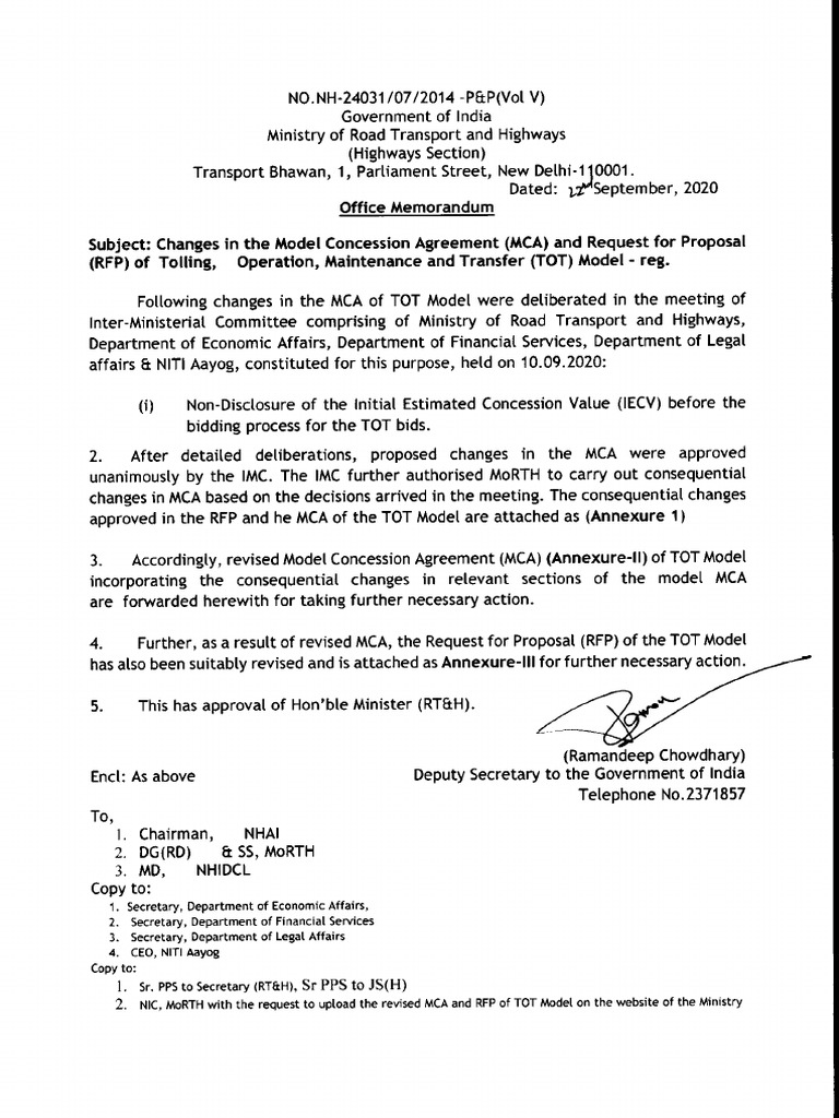 Om Changes Mca&Rfp of Tot Model | PDF | Request For Proposal | Guarantee
