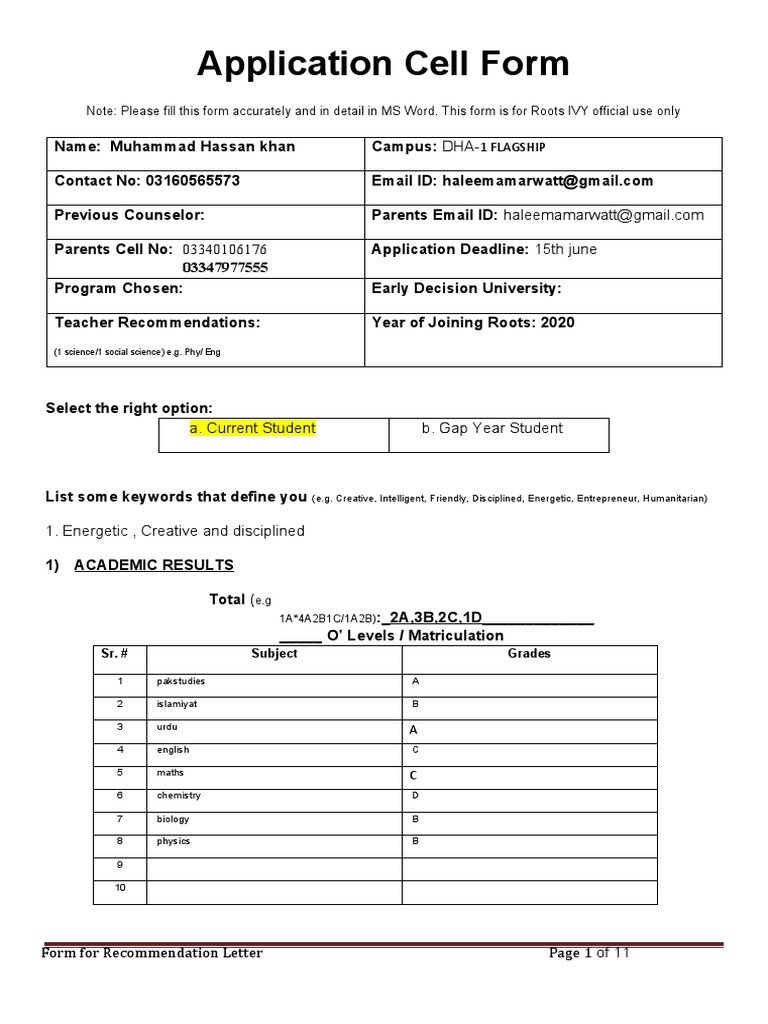Application Cell Form 2021-22 | PDF